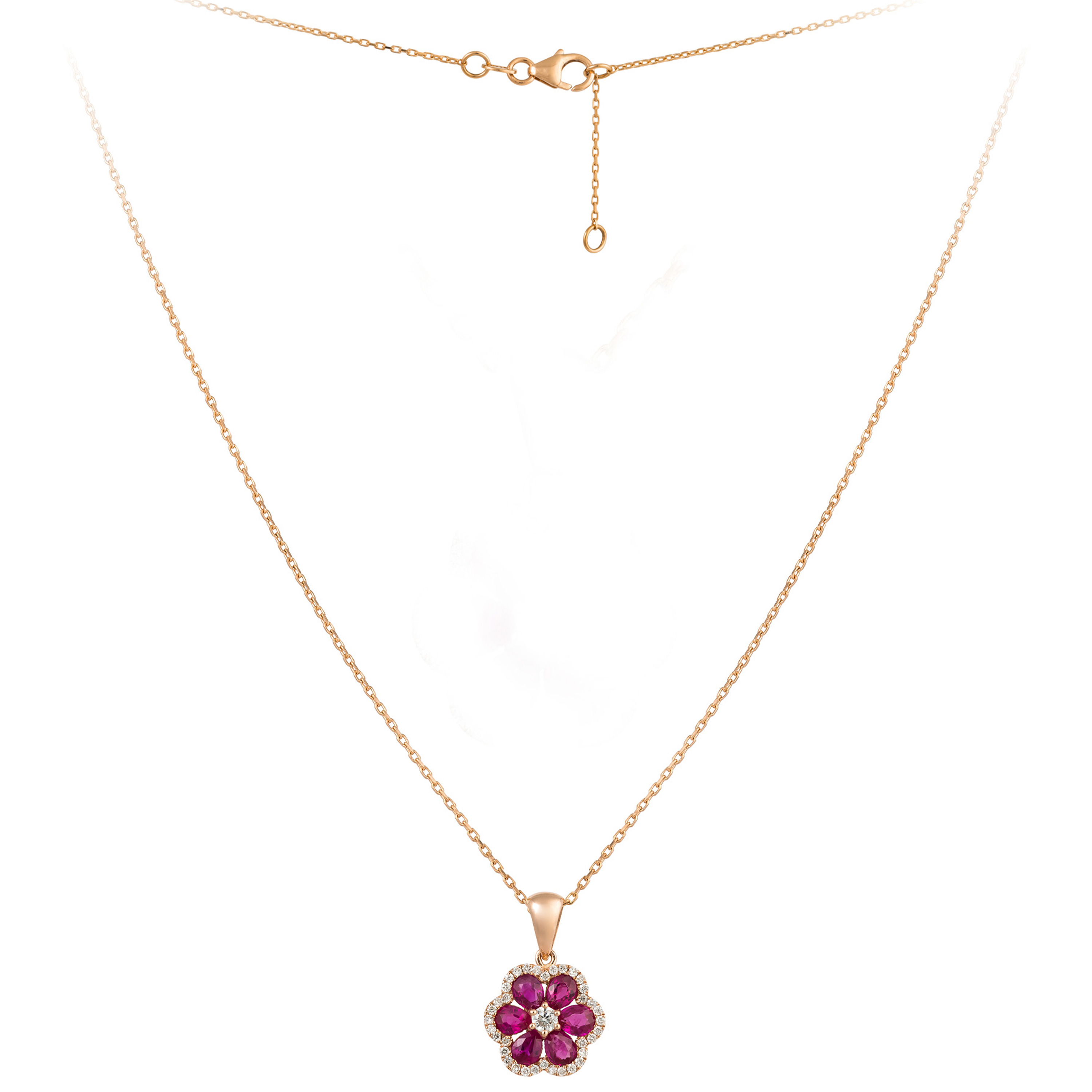 Pandantiv cu lant din aur 18K cu 0,95 ct rubine si 0,19 ct diamante naturale