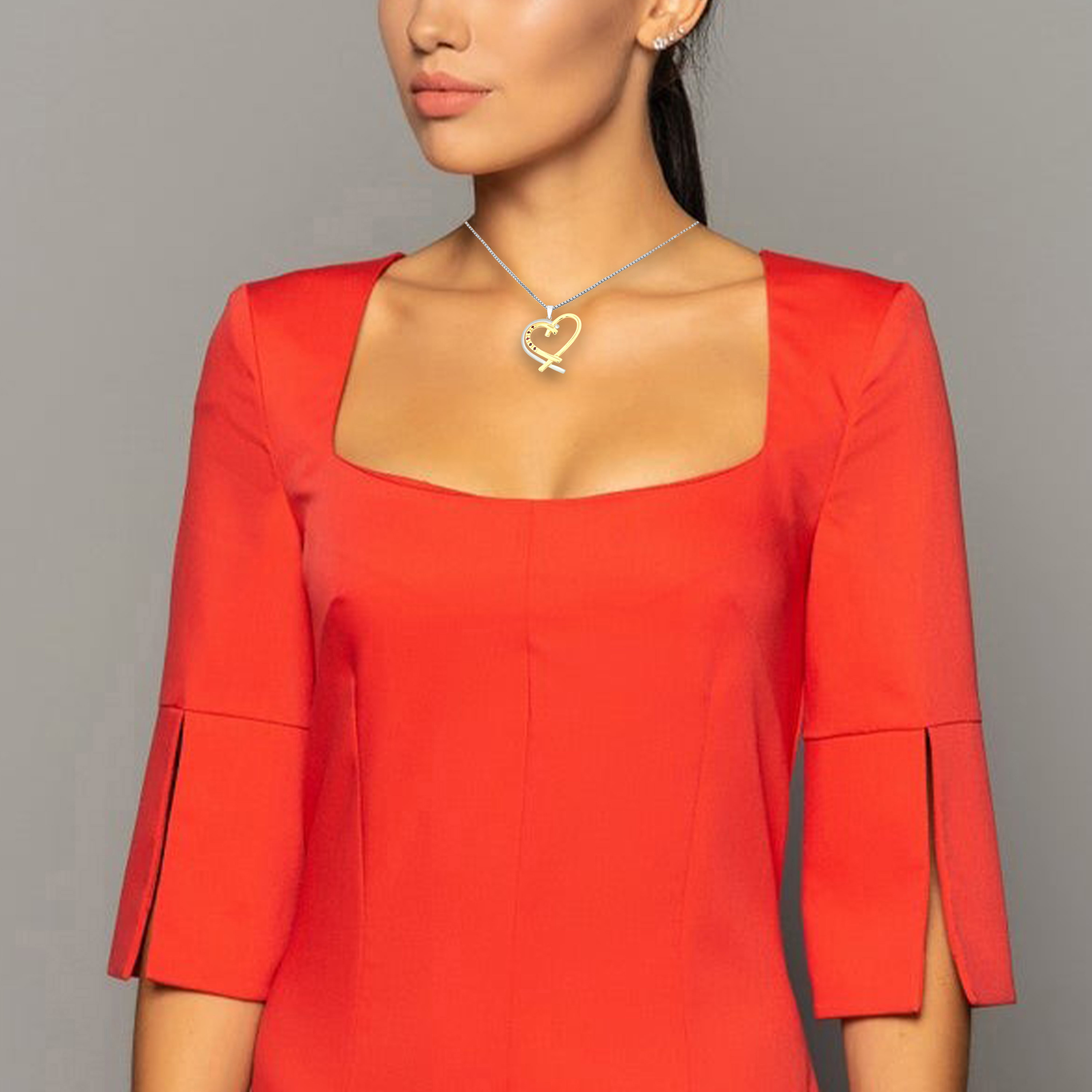 Pandantiv inima cu lant din aur 18K cu 0,10 ct rubine naturale