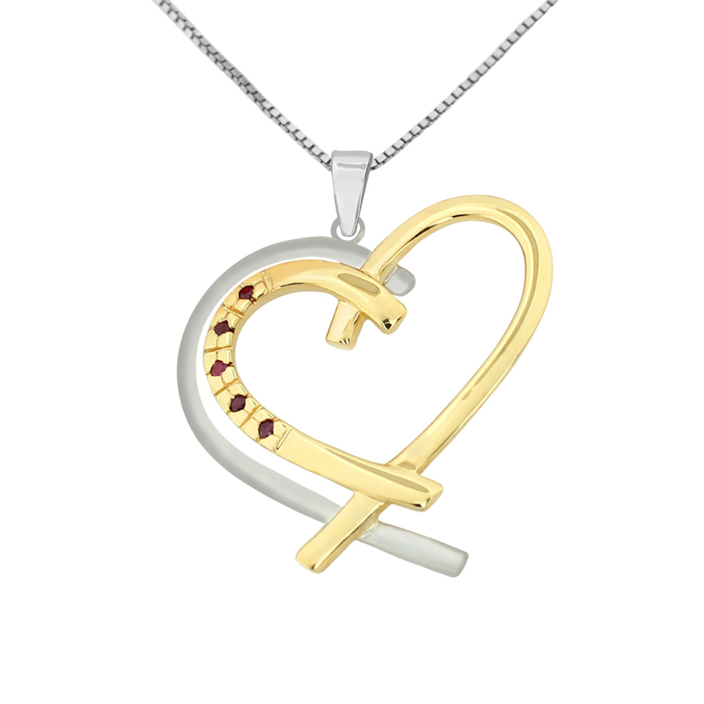 Pandantiv inima cu lant din aur 18K cu 0,10 ct rubine naturale