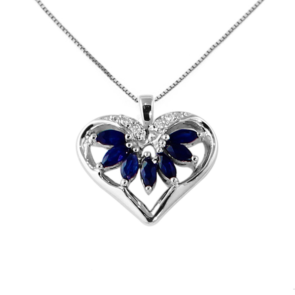 Pandantiv inima cu lant din aur 18K cu 0,76 ct safire si 0,05 ct diamante naturale