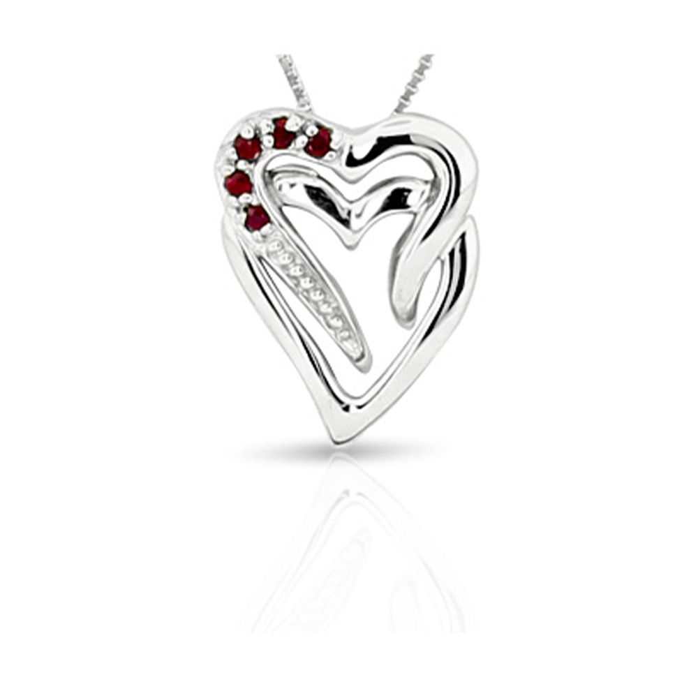 Pandantiv inima cu lant din aur 18K cu 0,05 ct rubine naturale